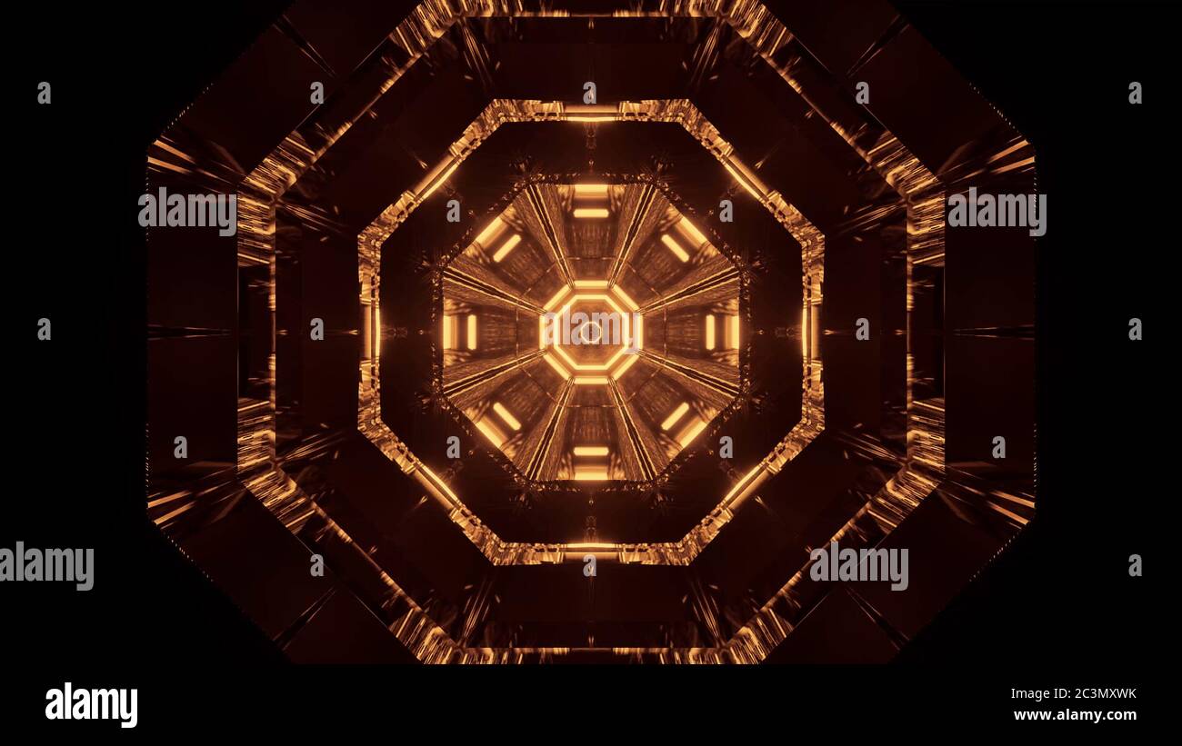 3D rendering of an illustration with geometric shapes and golden laser ...