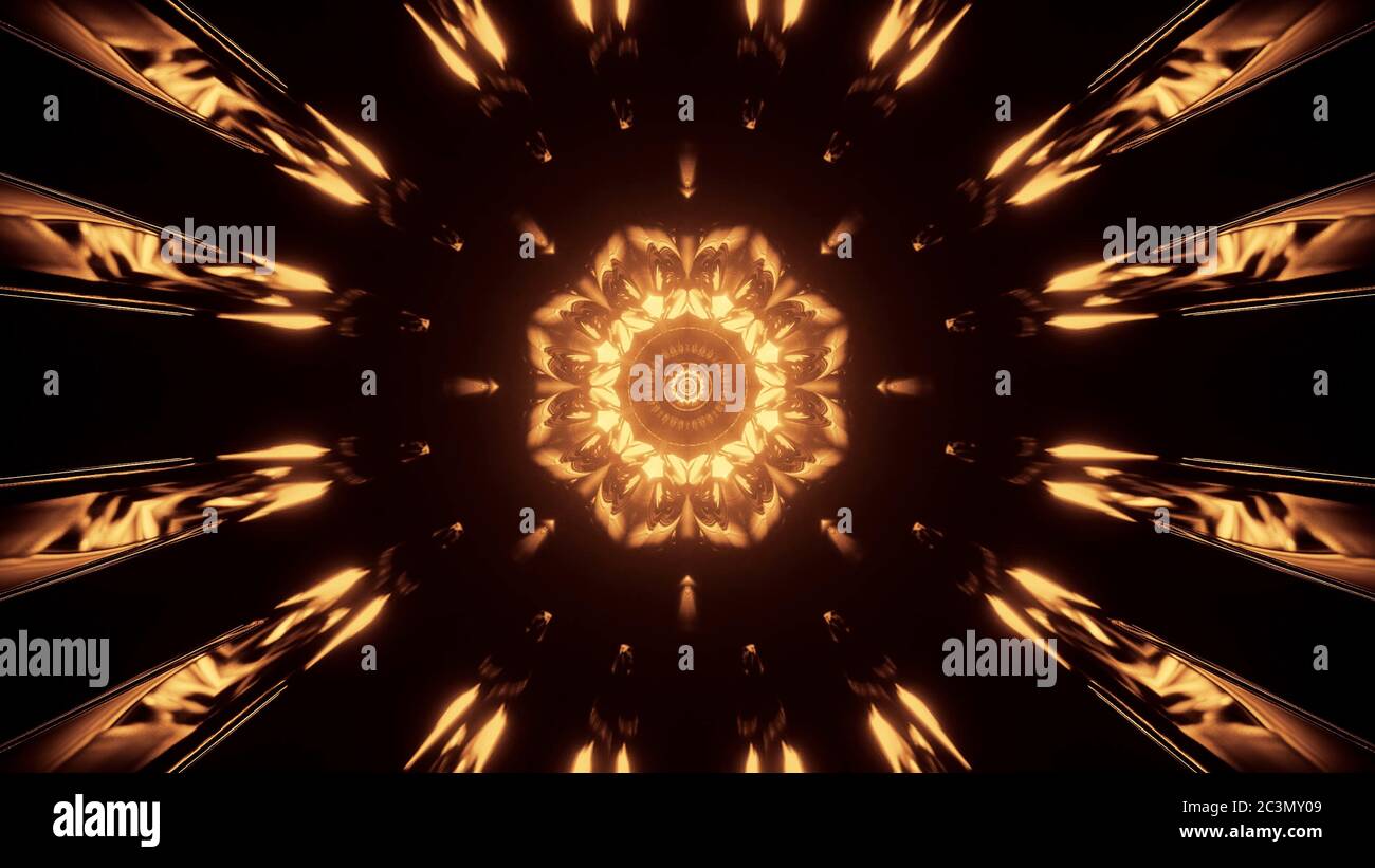 3D rendering of an illustration with geometric shapes and golden laser ...