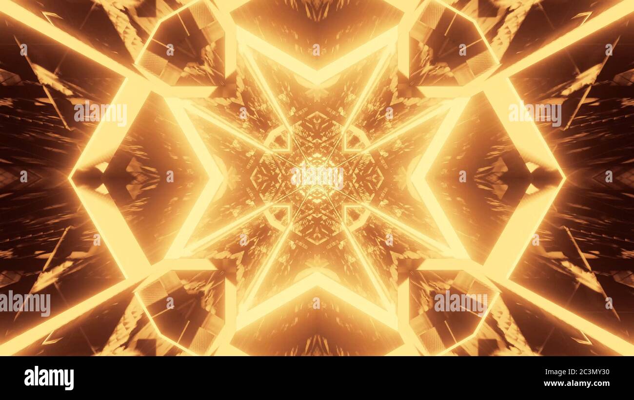 3D rendering of an illustration with geometric shapes and golden laser ...