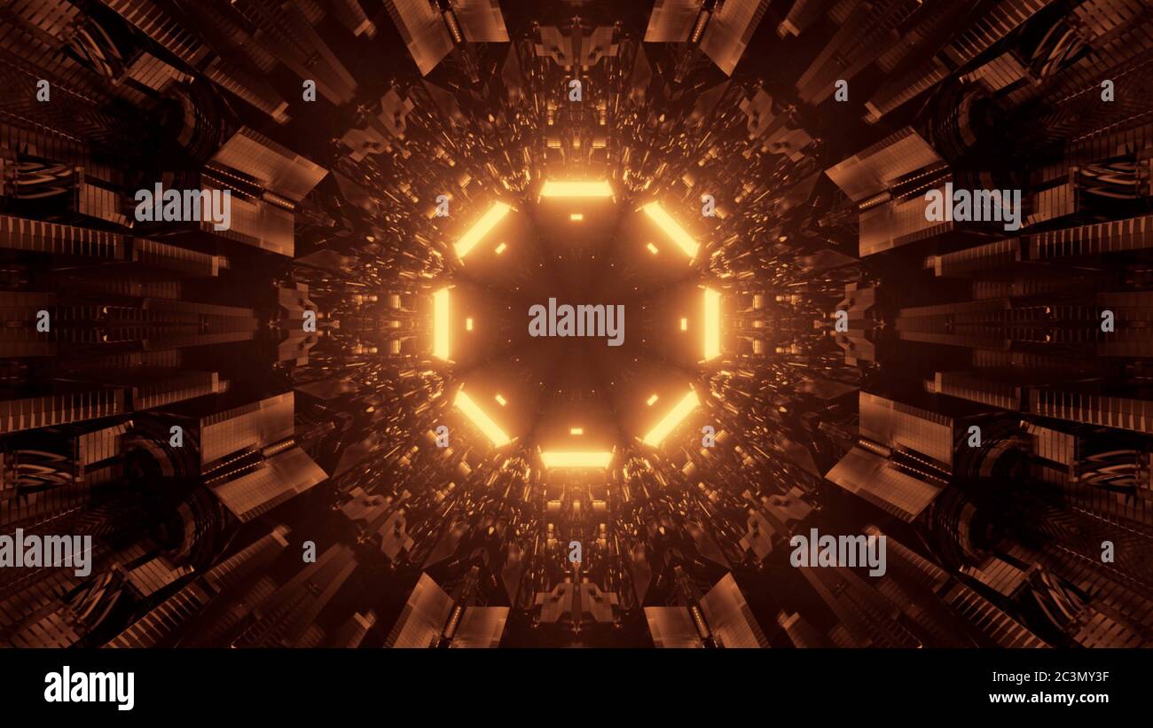 3D rendering of an illustration with geometric shapes and golden laser ...