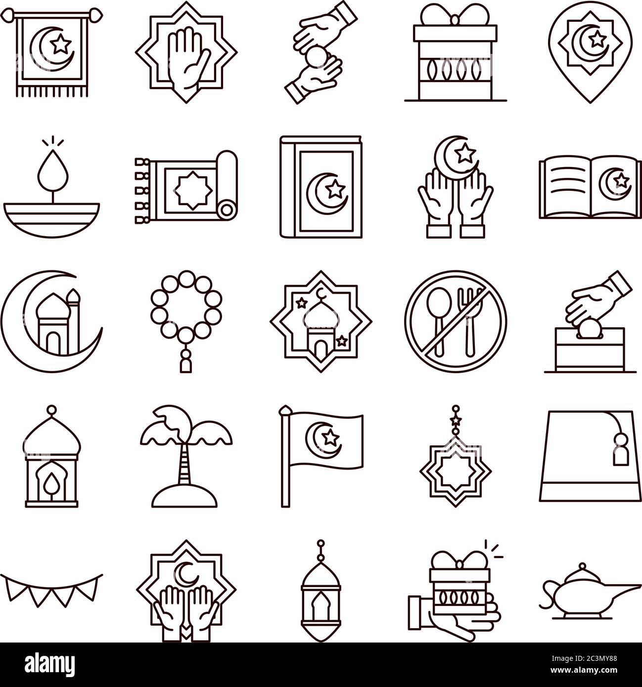 eid mubarak islamic religious celebration traditional icons set vector ...