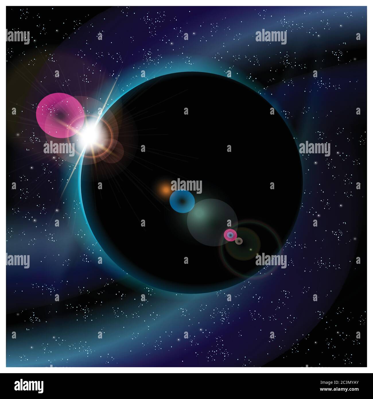 Vector illustration of eclipse of planet somewhere in deep space Stock ...