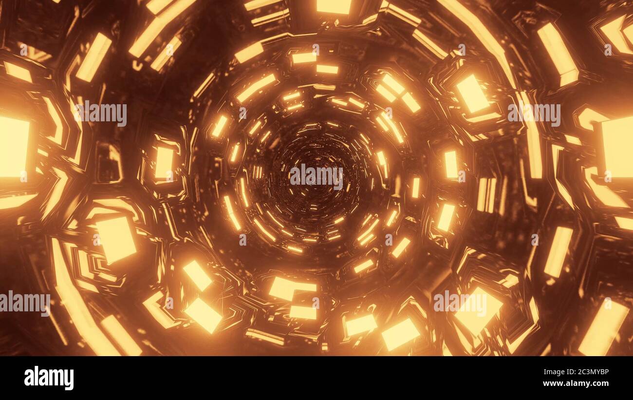 3D rendering of an illustration with geometric shapes and golden laser ...