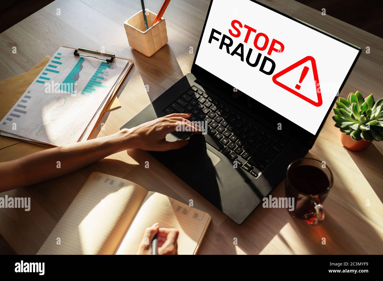 Stop Fraud banner on screen. Cybercrime and internet security concept ...