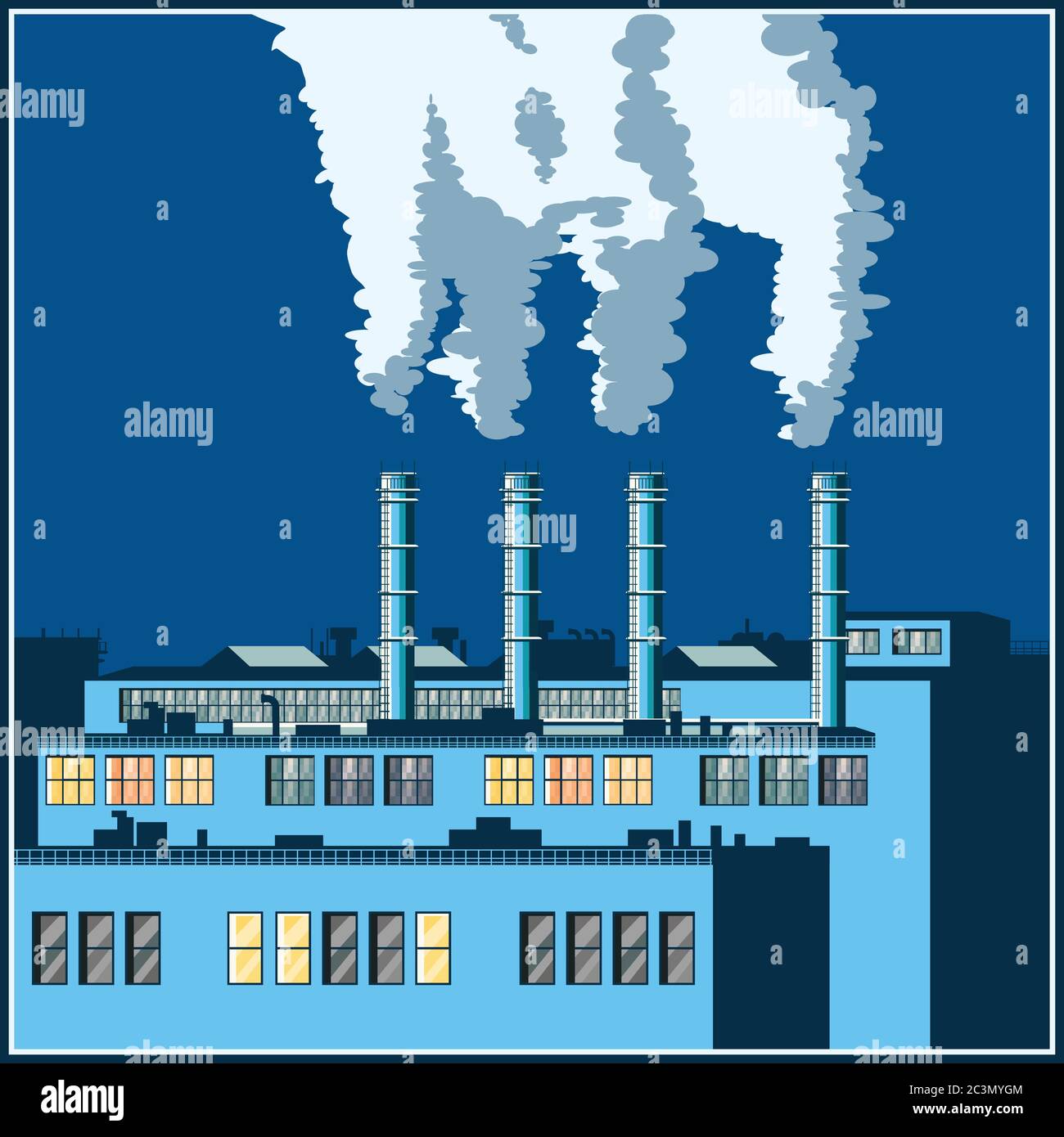 Stylized vector illustration of a old factory at night Stock Vector ...