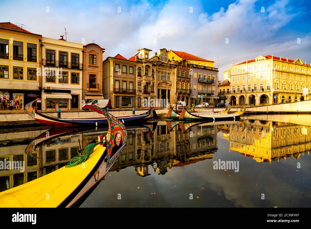 Aveiro Portugal Traditional Colorful Moliceiro Boats In The Water