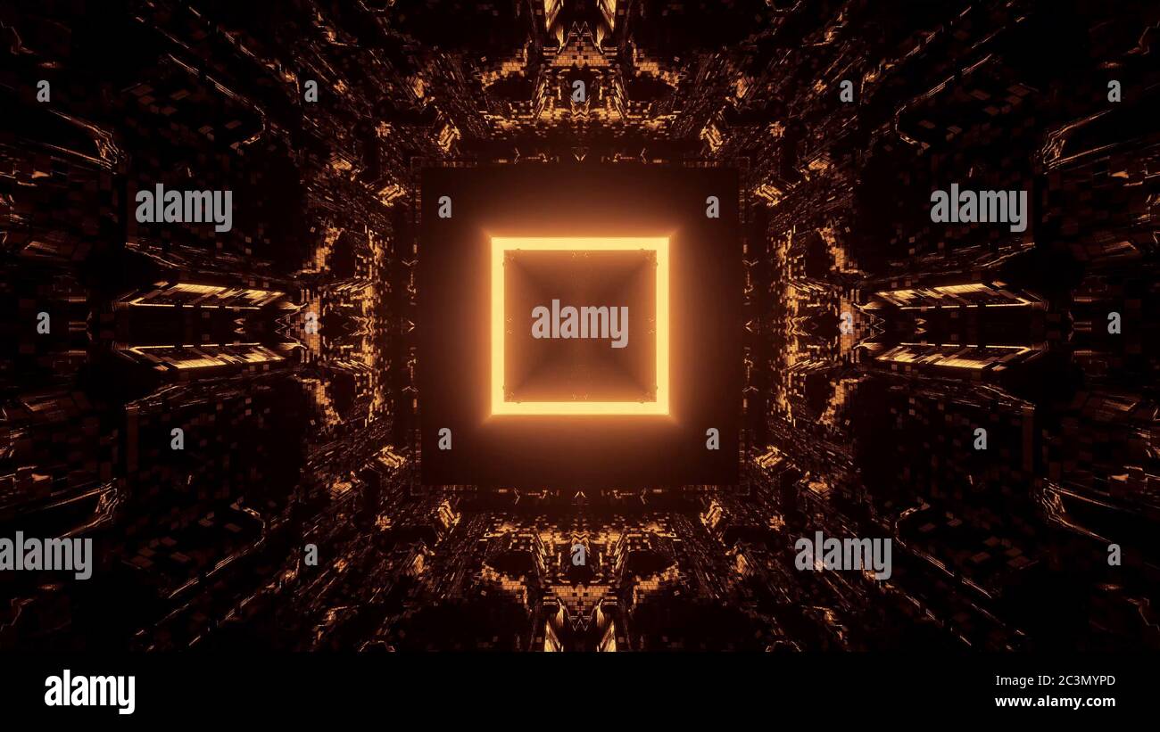 3D rendering of an illustration with geometric shapes and golden laser ...