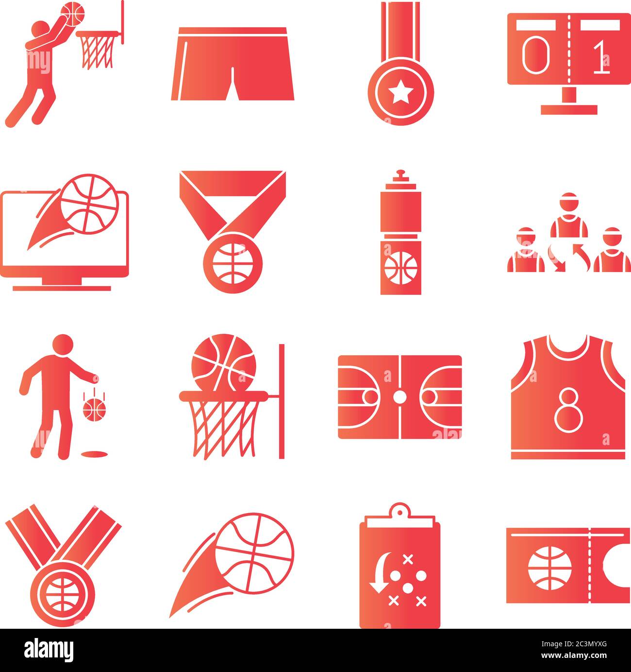 basketball game, recreation sport gradient style icons set vector ...