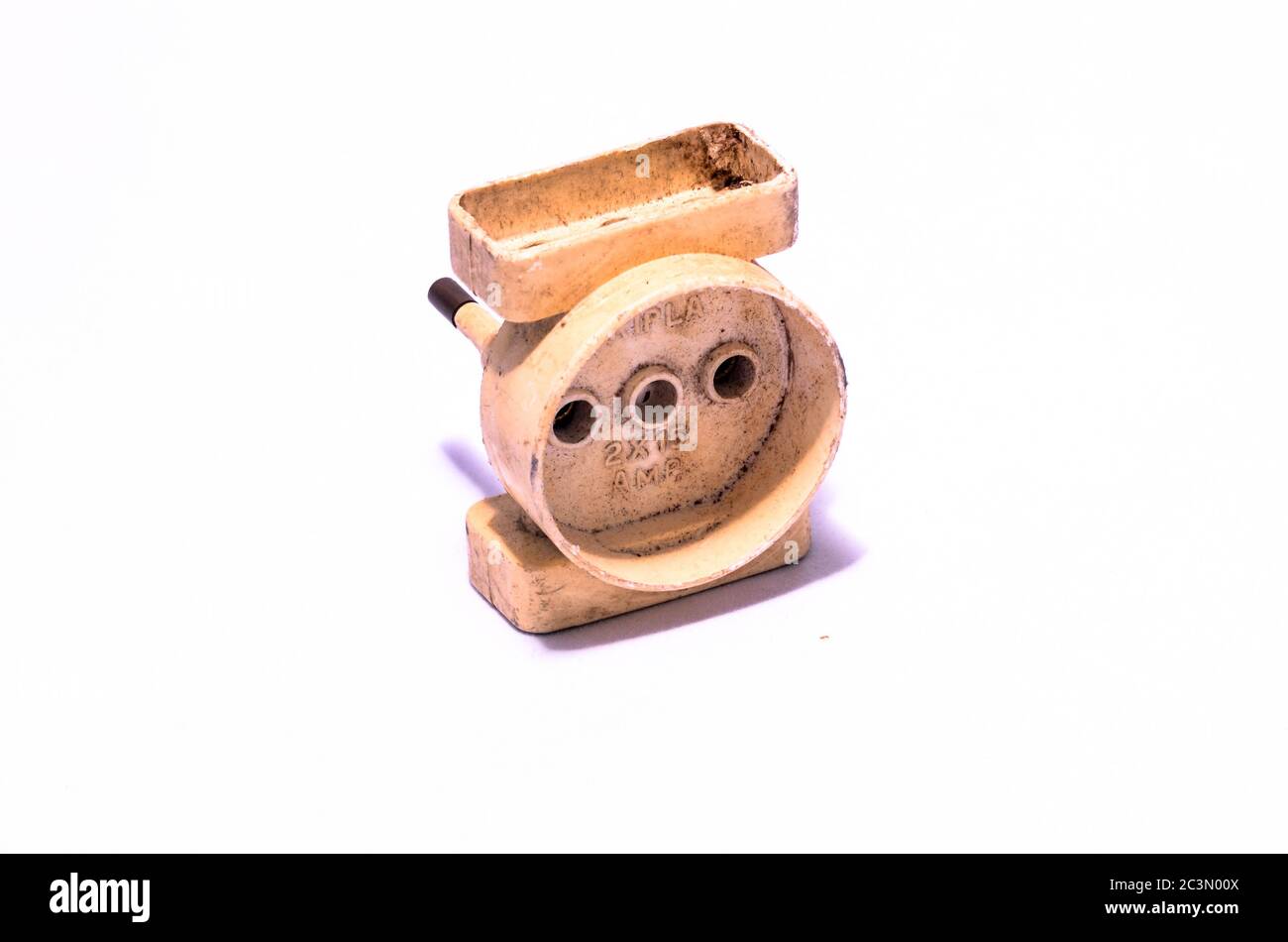 Old Vintage Triple Electrical Outlet on a White Background Stock Photo ...