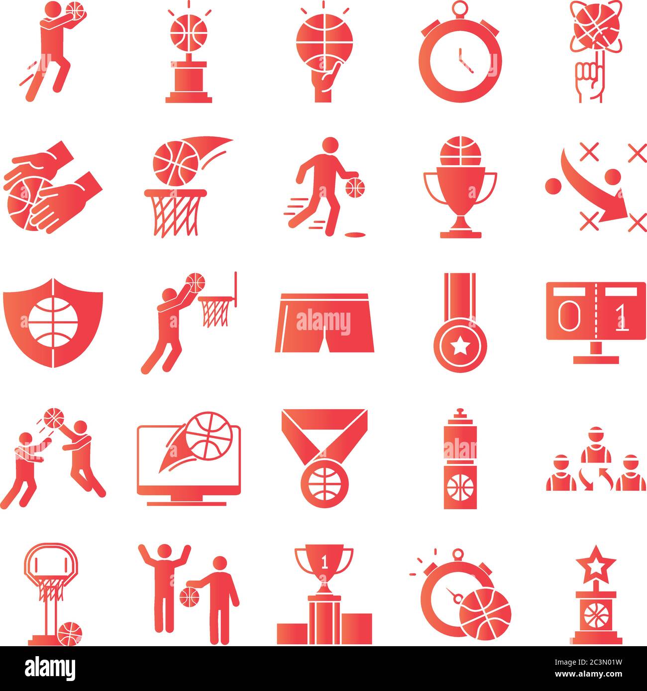 basketball game, recreation sport gradient style icons set vector ...