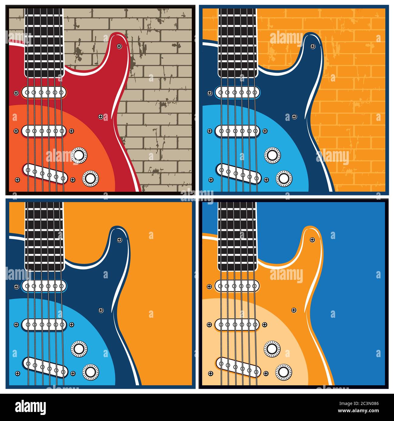 Stylized vector illustration of guitars in different color ...