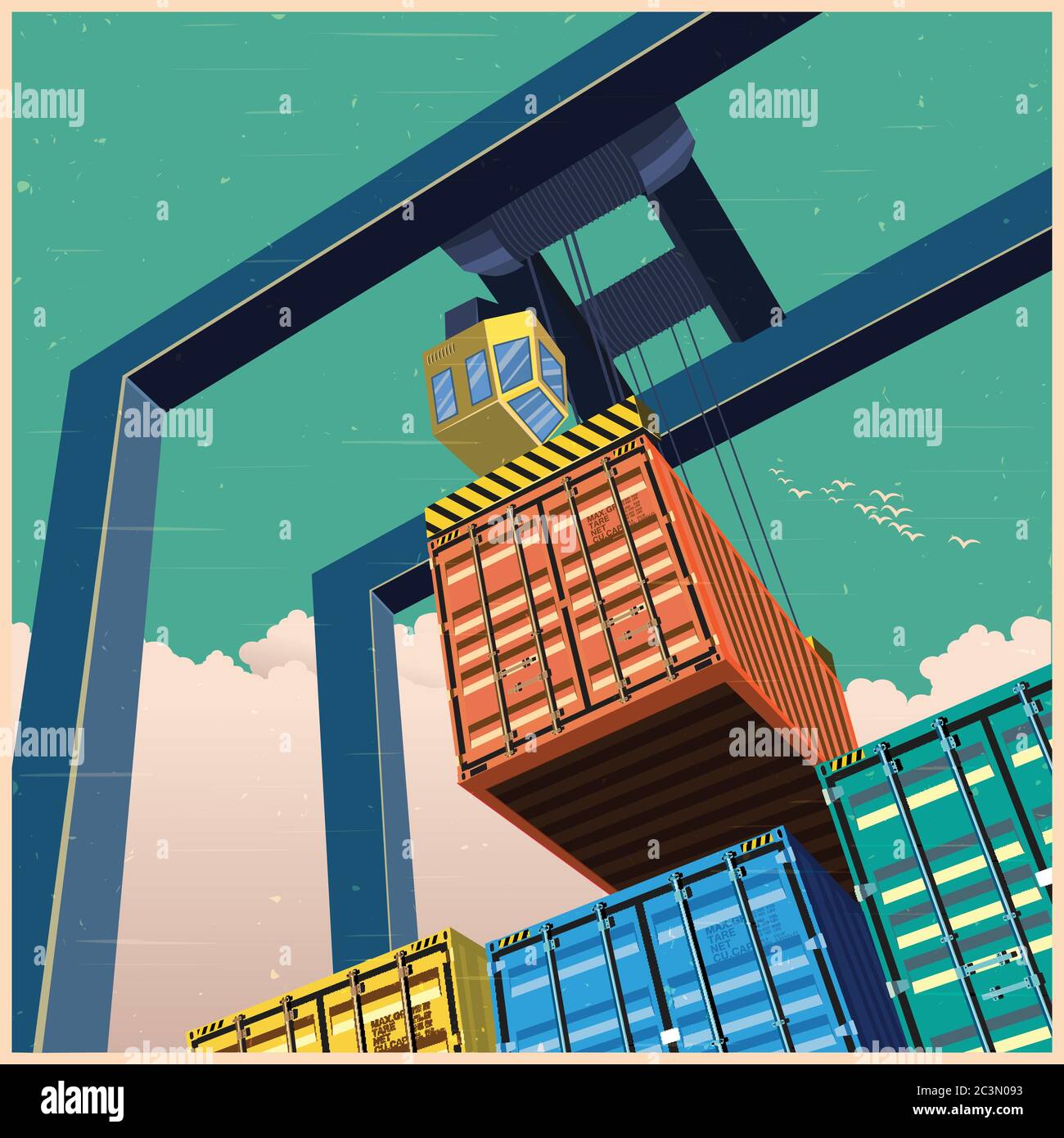 Vector illustration on a theme of a cargo transportation in old poster ...
