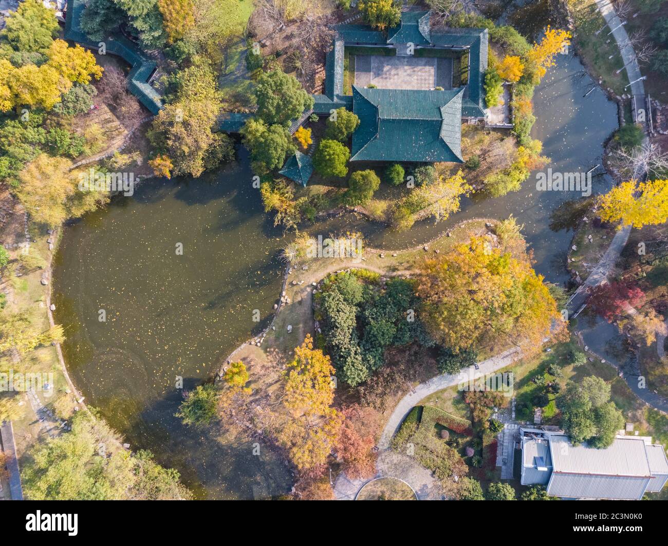 Moon Lake Park late autumn aerial scenery in Wuhan, Hubei, China Stock ...