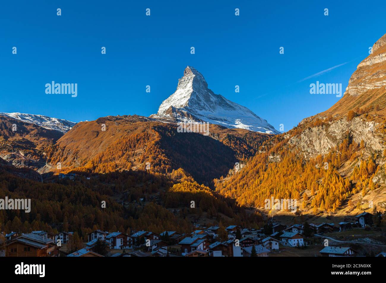 Stunning aerial panorama view of Zermatt town with the famous ...