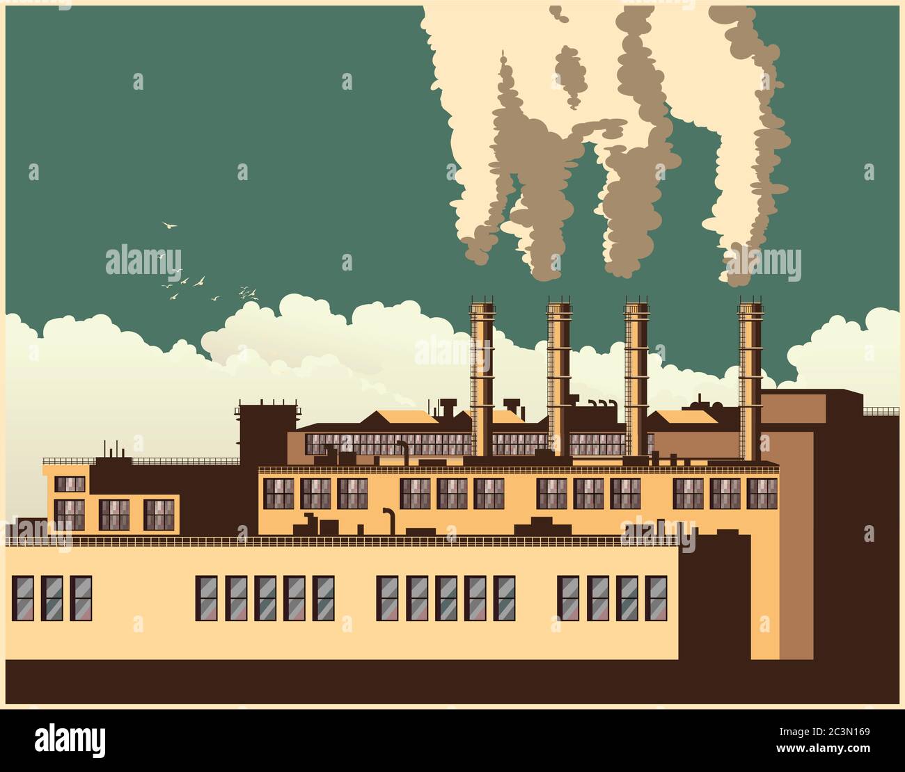 Stylized vector illustration of a factory in retro style Stock Vector ...