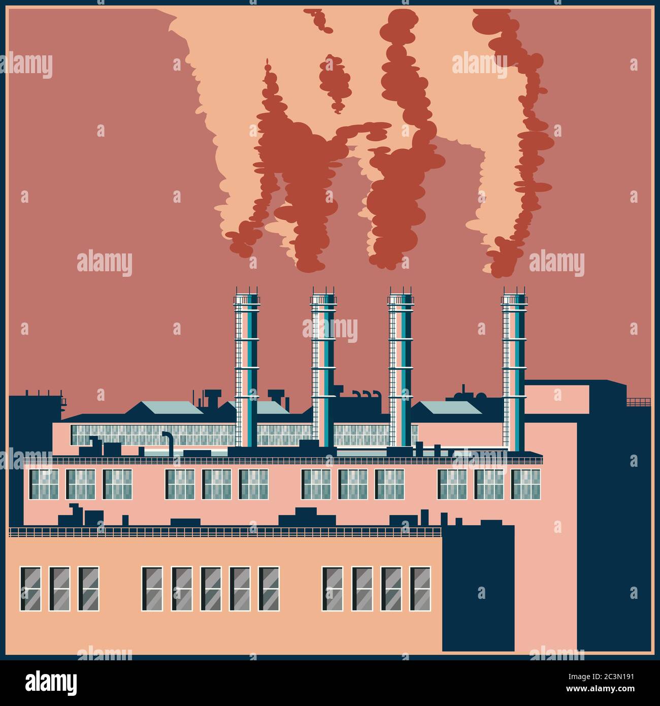 Stylized vector illustration of a old factory in retro style Stock ...
