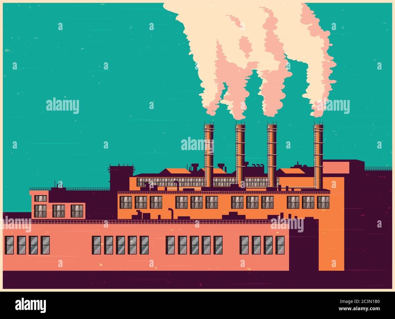 Stylized vector illustration of a factory in retro style Stock Vector ...