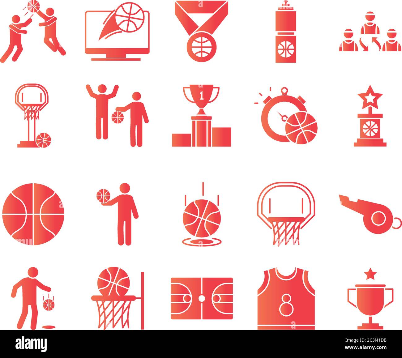 basketball game, recreation sport gradient style icons set vector ...