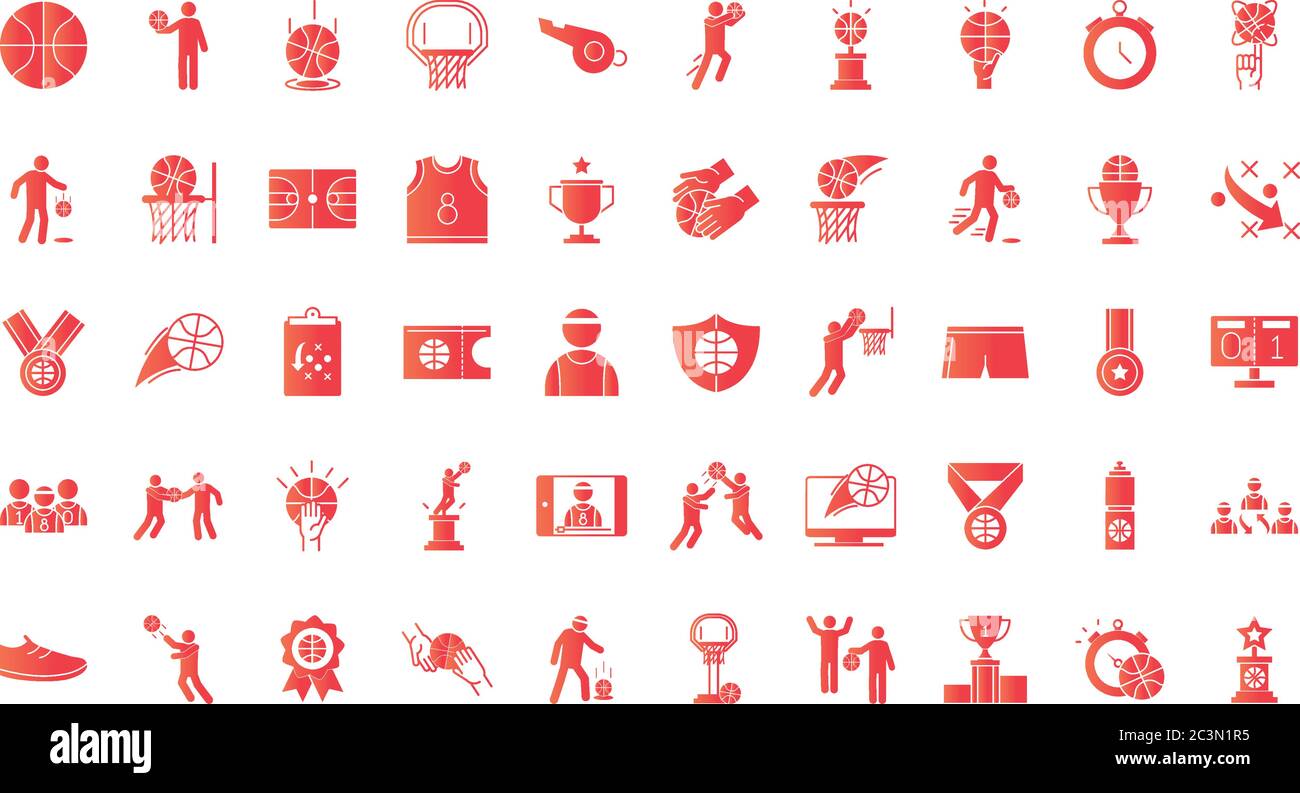 basketball game, recreation sport gradient style icons set vector ...