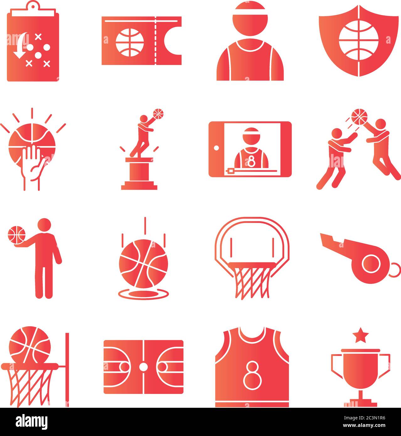 basketball game, recreation sport gradient style icons set vector ...