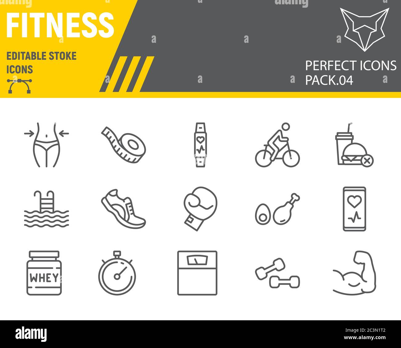 Fitness line icon set, sport symbols collection, vector sketches, logo ...