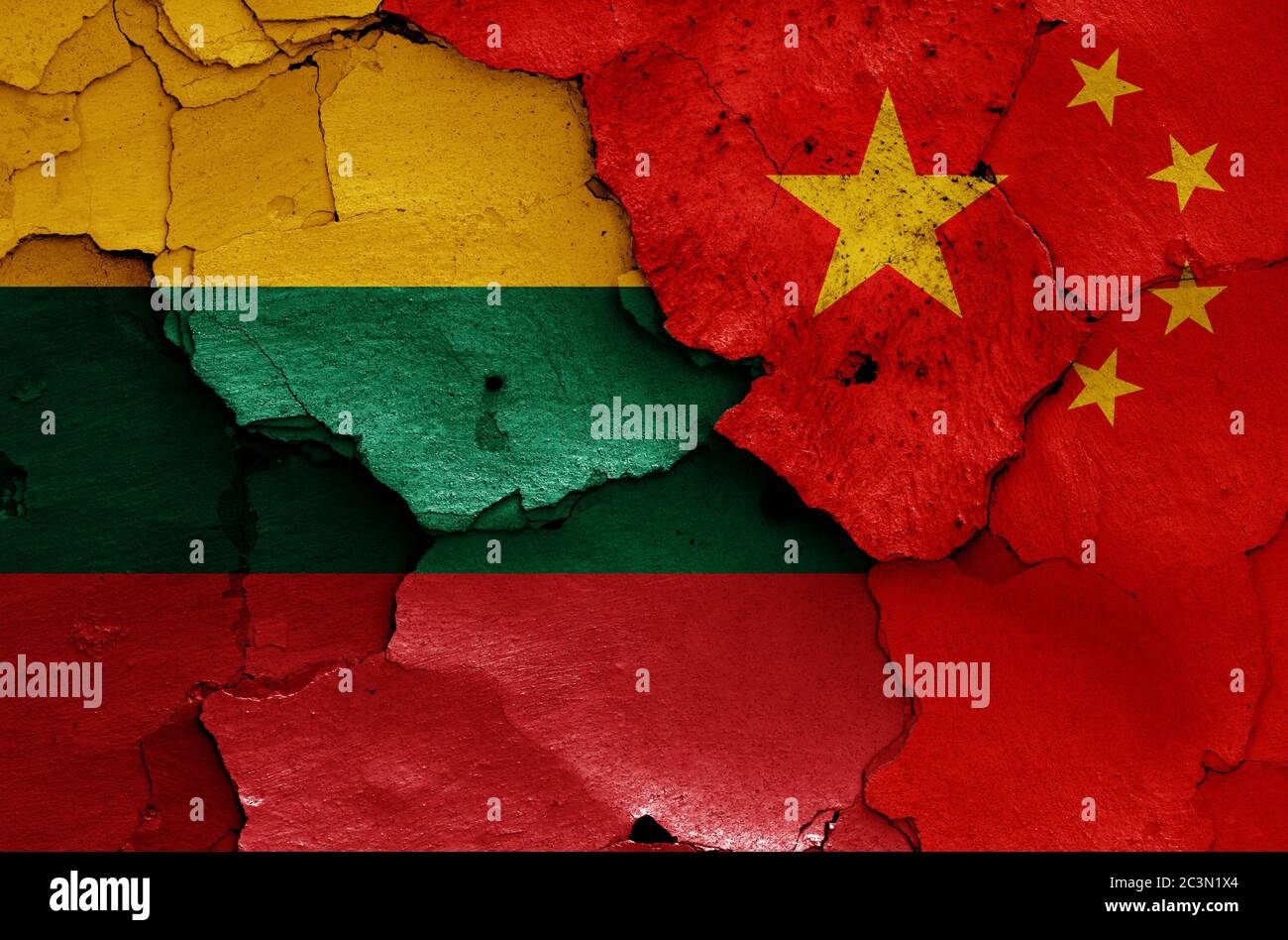 flags of Lithuania and China painted on cracked wall Stock Photo - Alamy