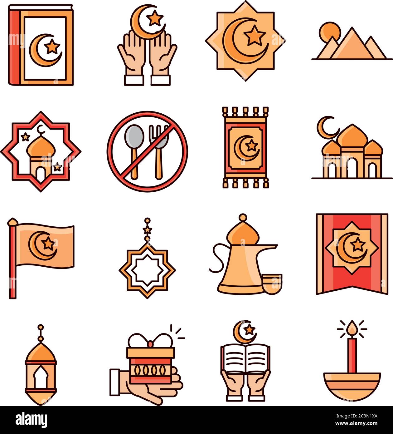 eid mubarak islamic religious celebration traditional icons set vector ...
