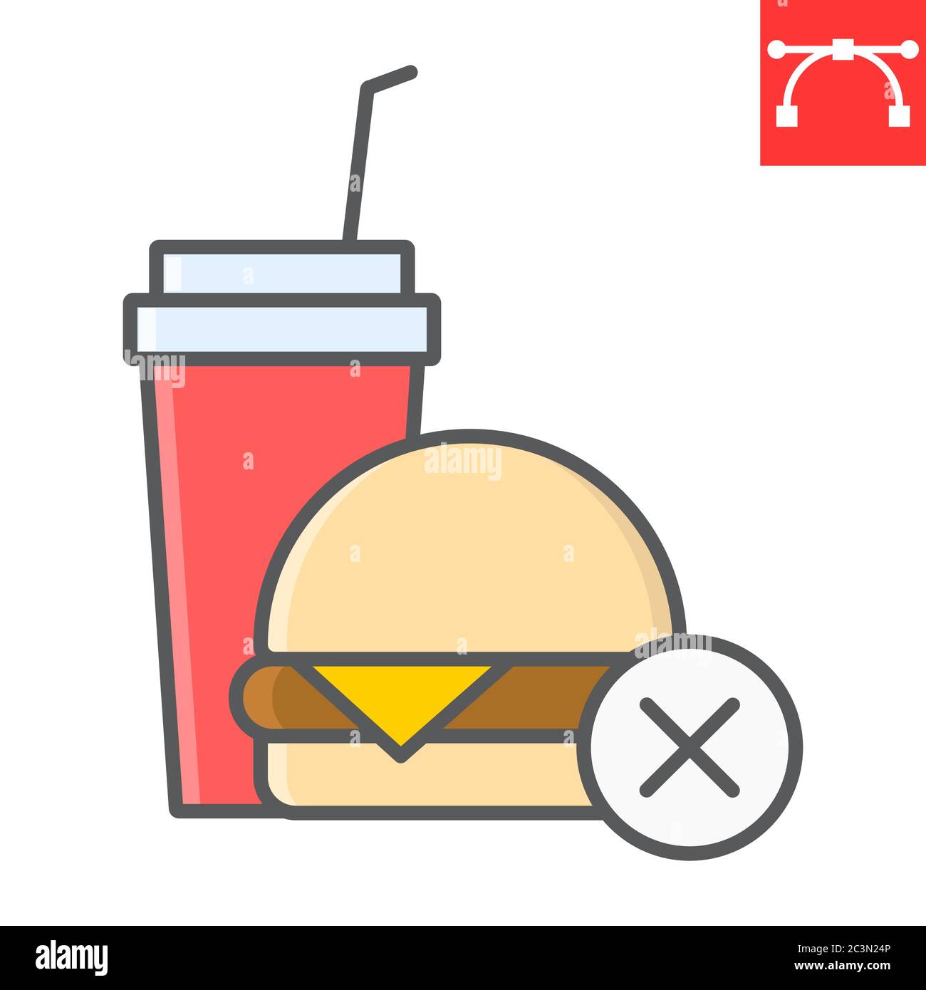 No fast food color line icon, fitness and diet, no food sign vector ...