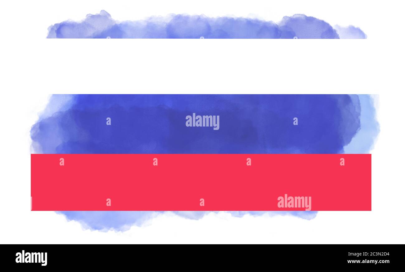 Blue watercolor splash with white and red stripes from the Russian flag ...