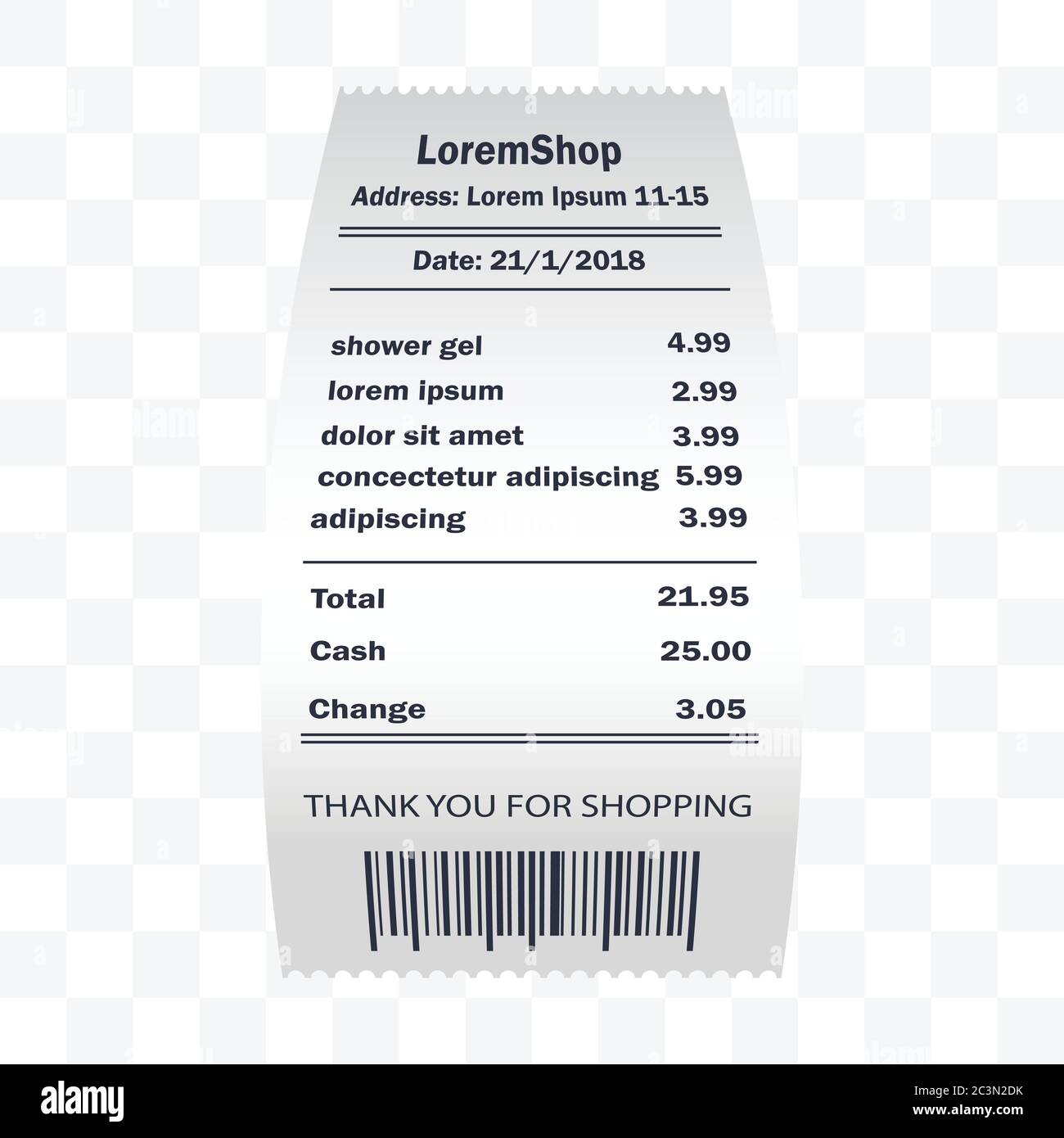 deodorant shower gel receipt printed, paper financial check. vector ...