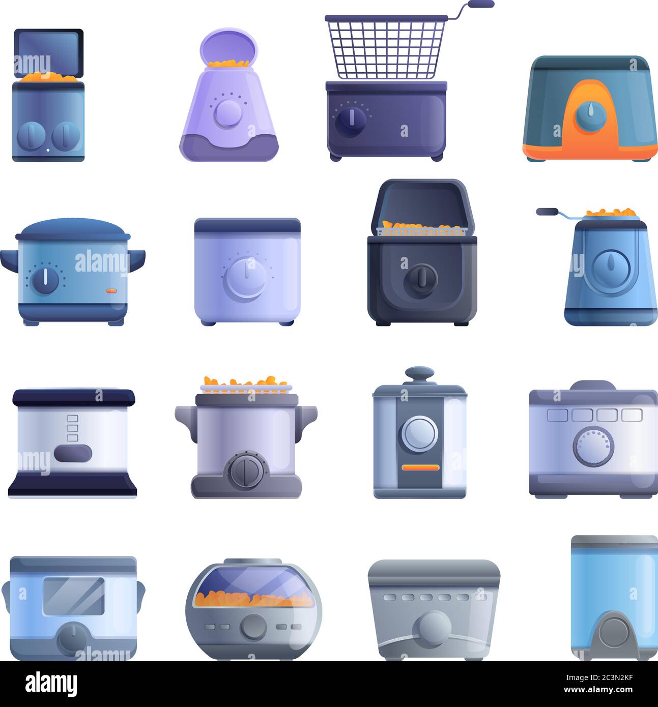 Deep fryer icons set. Cartoon set of deep fryer vector icons for web ...