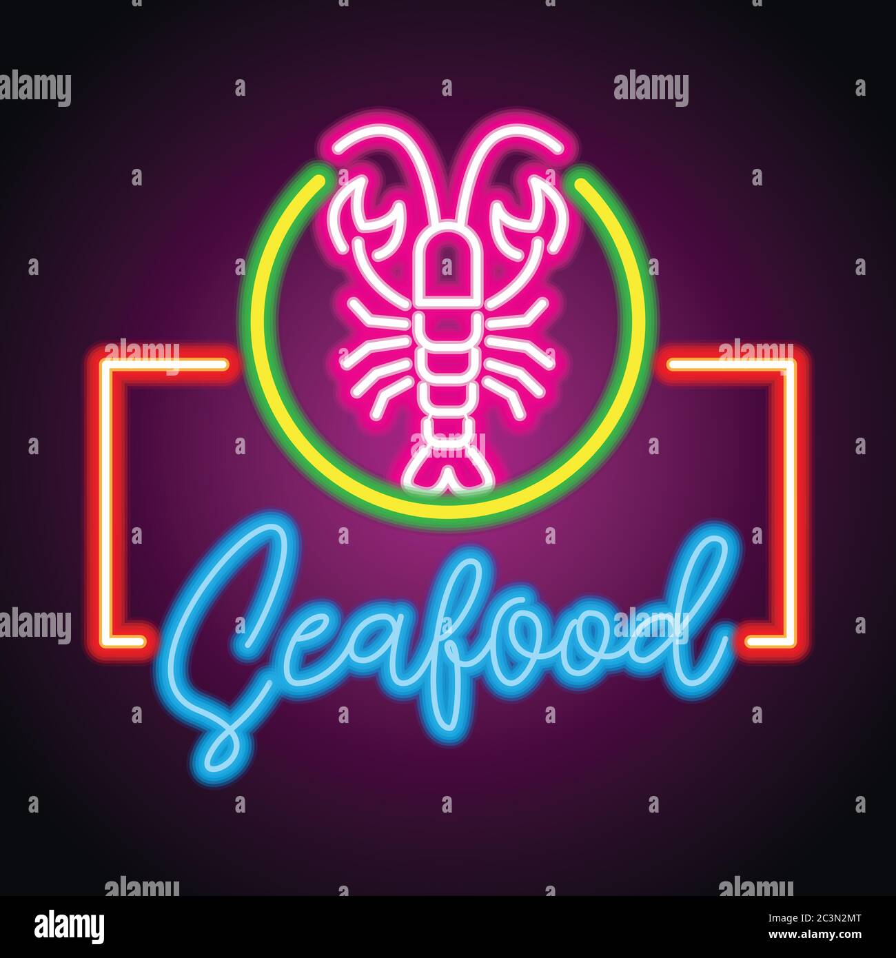 seafood restaurant neon sign plank. vector illustration Stock Vector ...