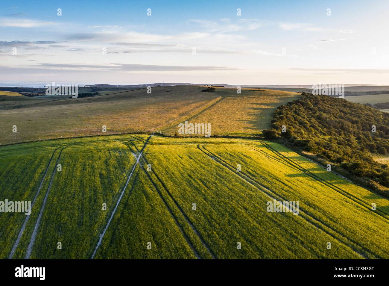 Beautiful high flying drone landscape image of rolling hills in English ...