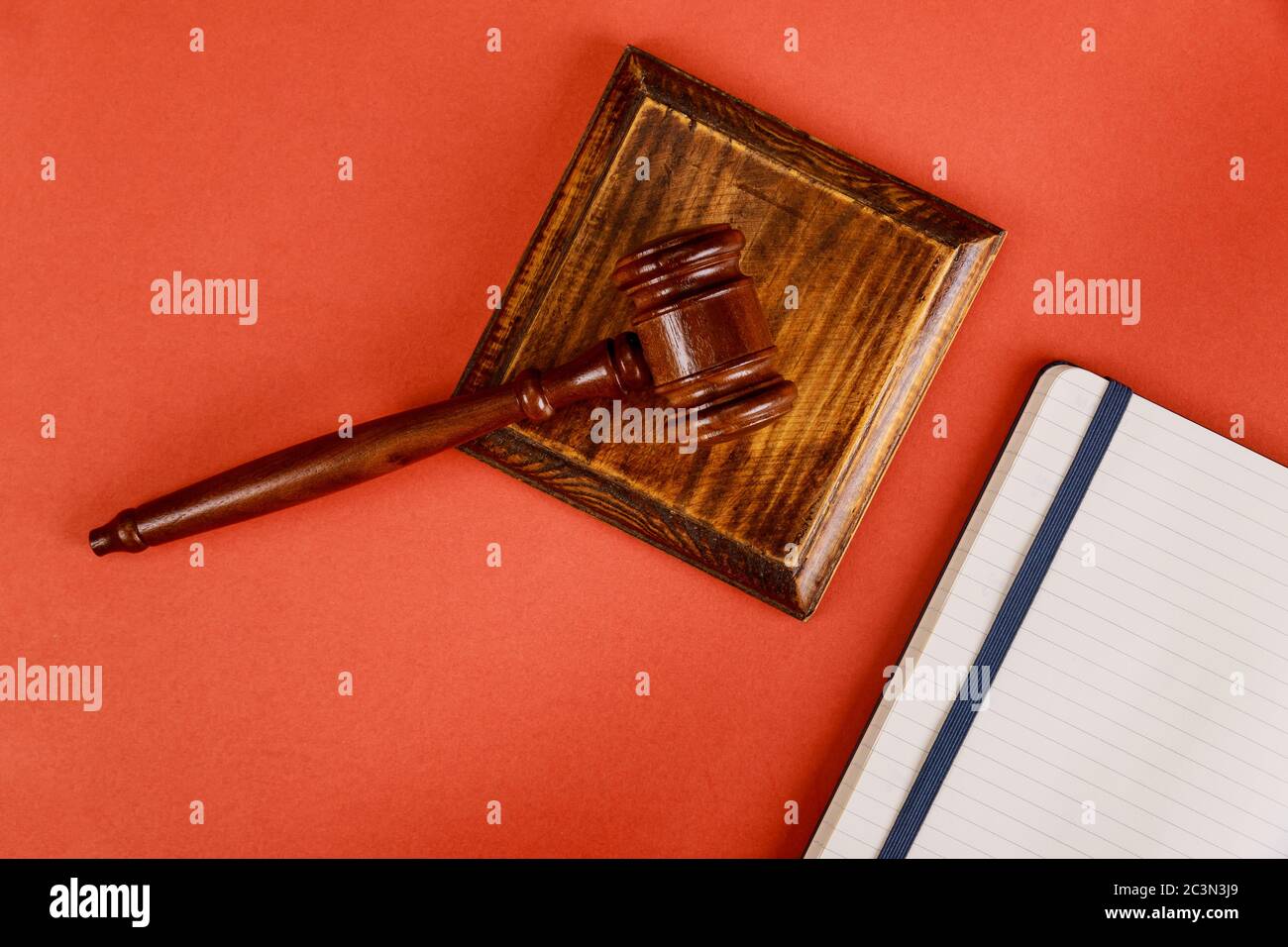 Table office lawyers Judge desk with wooden judges gavel a notebook ...