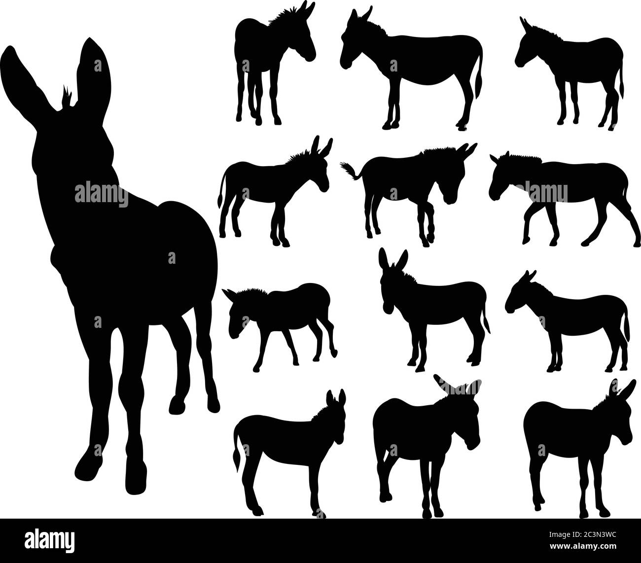 vector, isolated, set of donkey silhouettes Stock Vector Image & Art ...