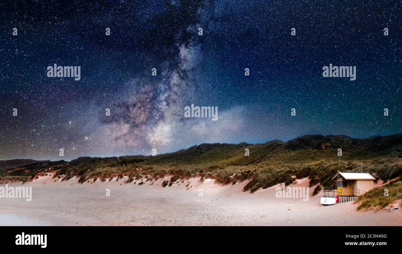 Amazing shot of a sandy landscape on a blue sky background full of ...