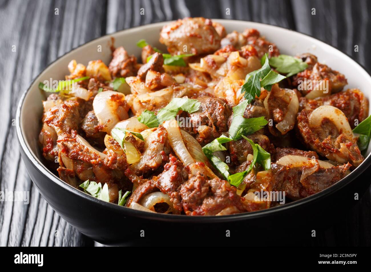 Armenian Tjvjik fried chicken offal liver, heart and stomachs with ...