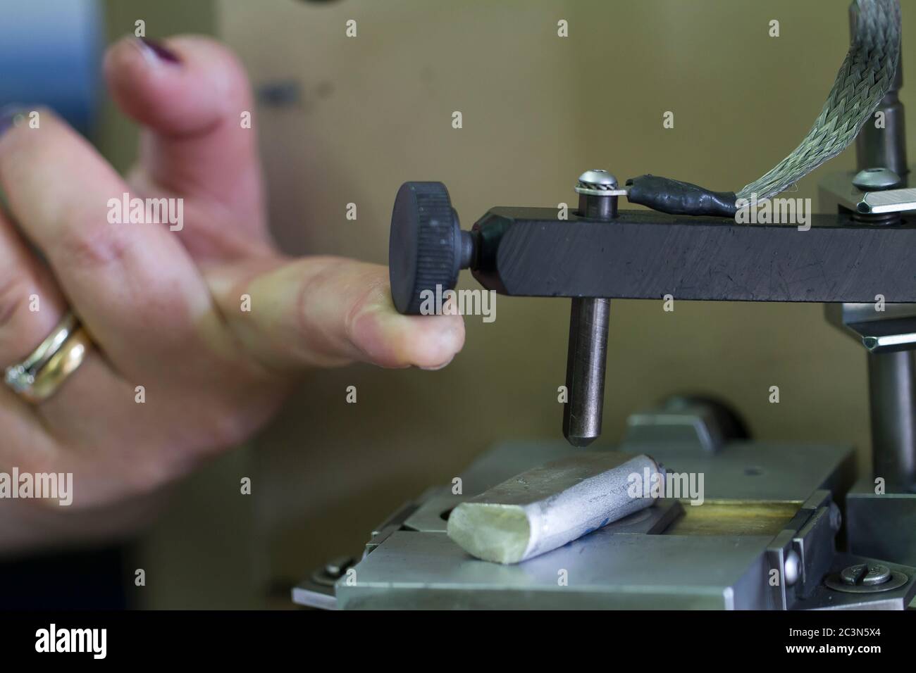 Detail of industrial machinery inside a production line facility plant ...