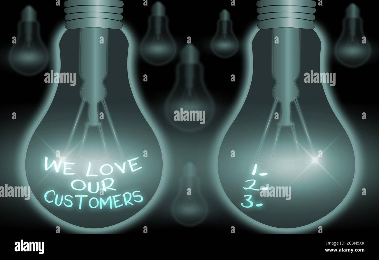 Writing note showing We Love Our Customers. Business concept for ...