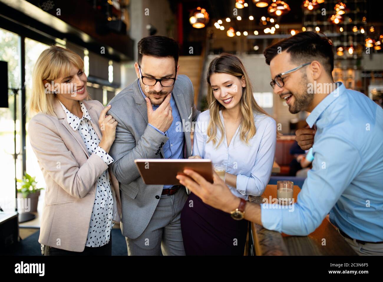 Business people having fun and chatting at workplace office Stock Photo ...