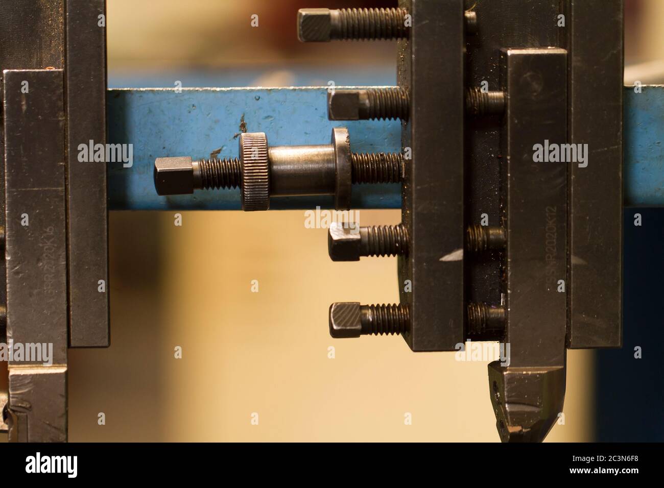 Detail of industrial machinery inside a production line facility plant ...