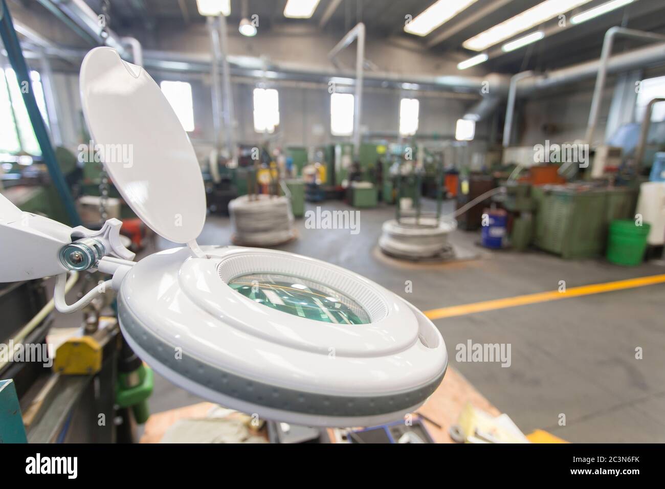Detail of industrial machinery inside a production line facility plant ...