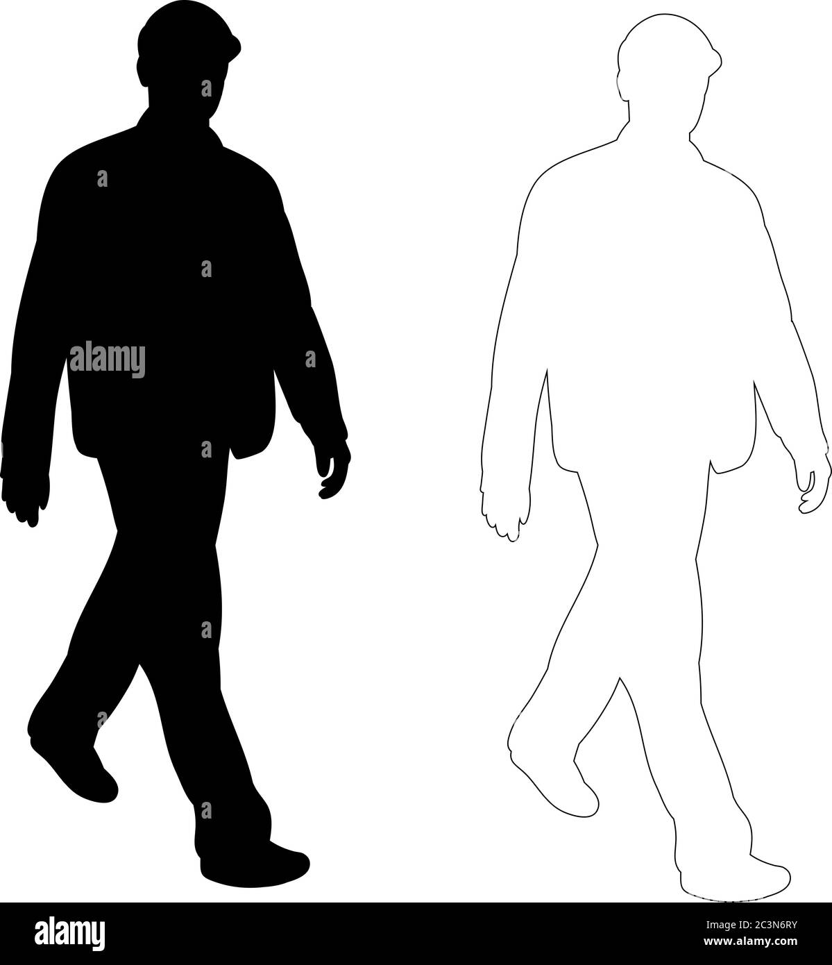 vector, isolated black silhouette man walking, outline Stock Vector ...