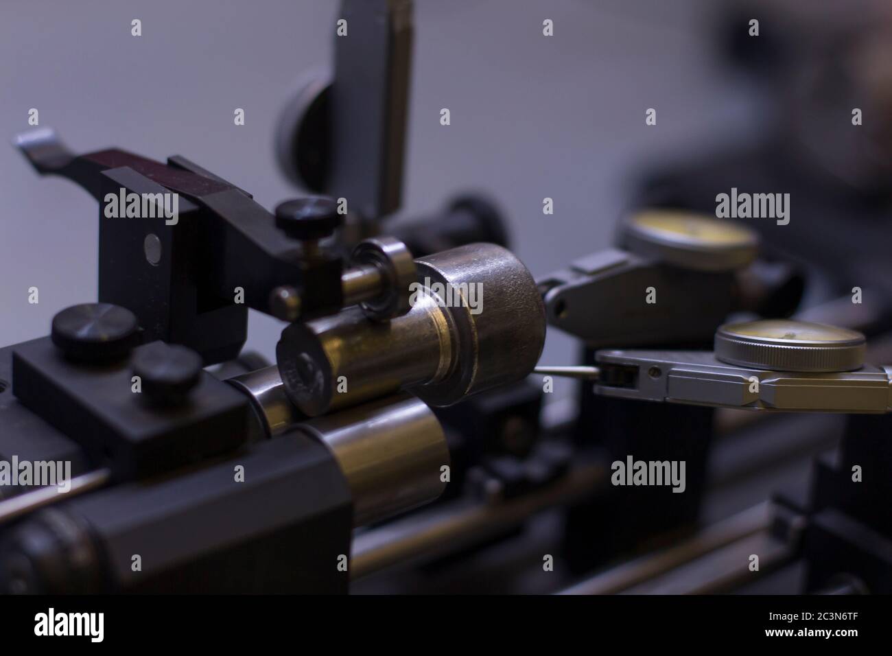 Detail of industrial machinery inside a production line facility plant ...