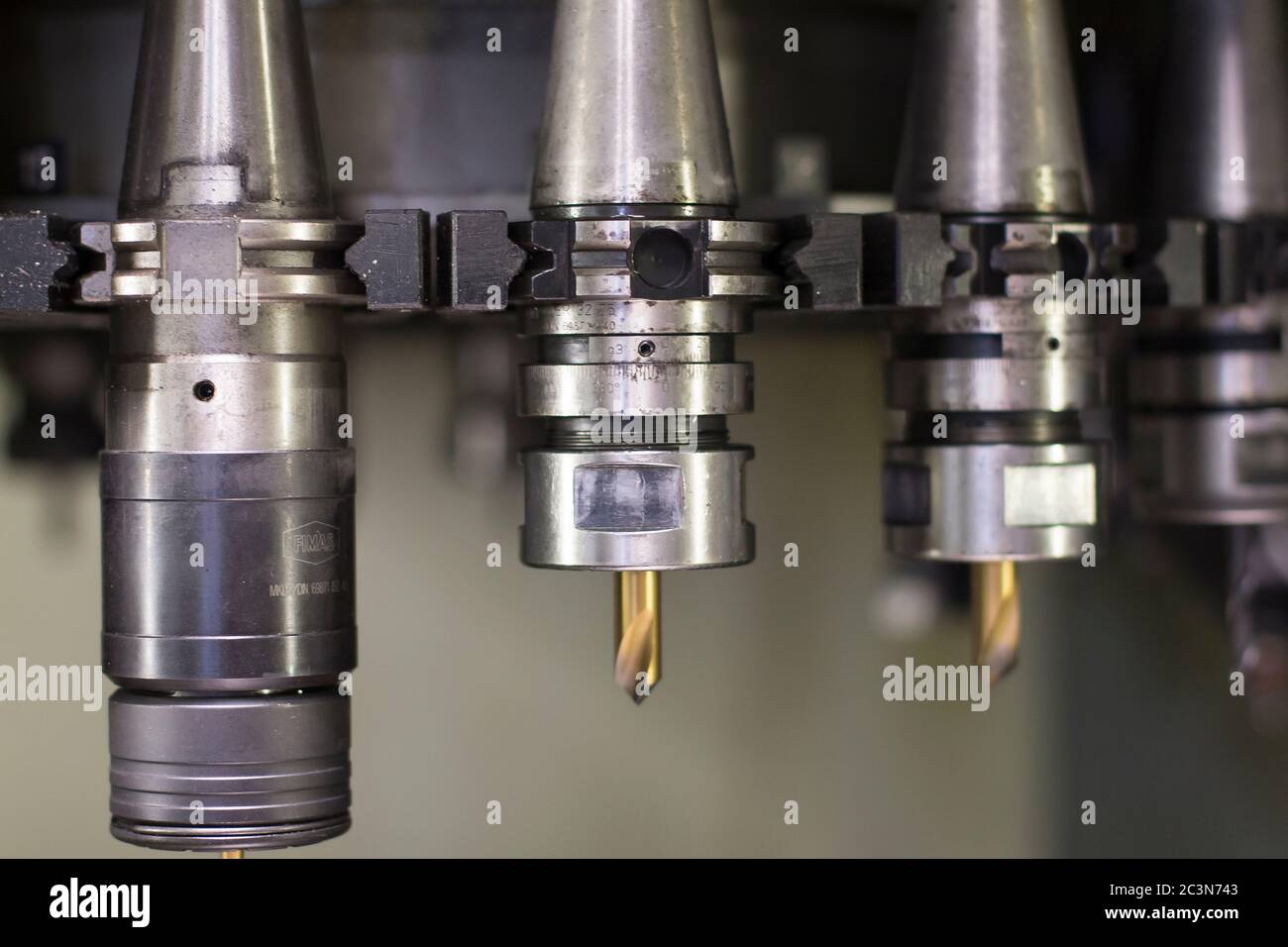 Detail of industrial machinery inside a production line facility plant ...