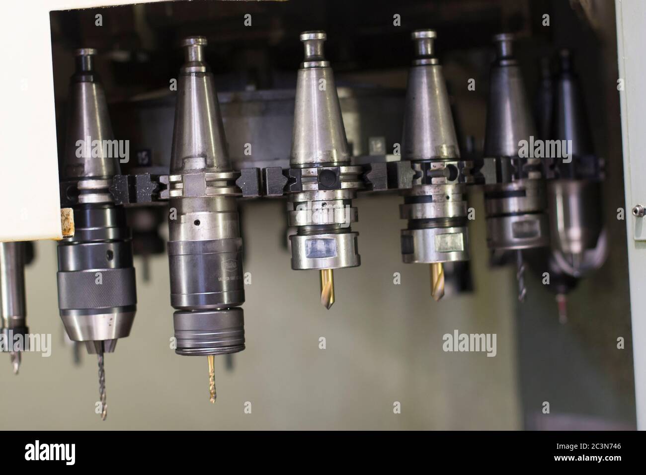 Detail of industrial machinery inside a production line facility plant ...