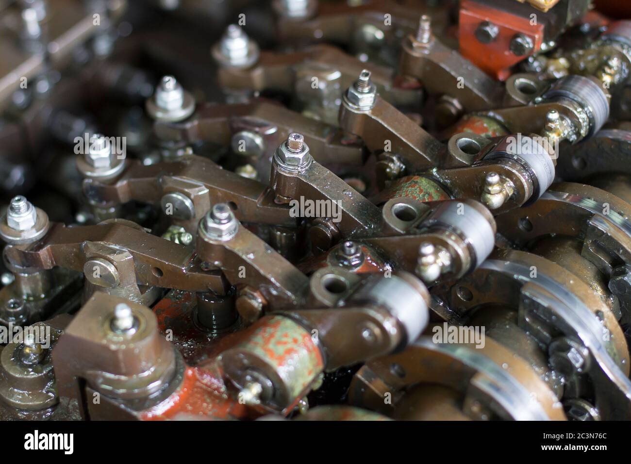 Detail of industrial machinery inside a production line facility plant ...