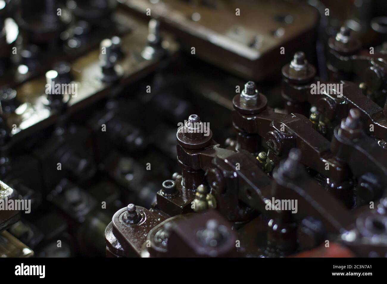 Detail of industrial machinery inside a production line facility plant ...