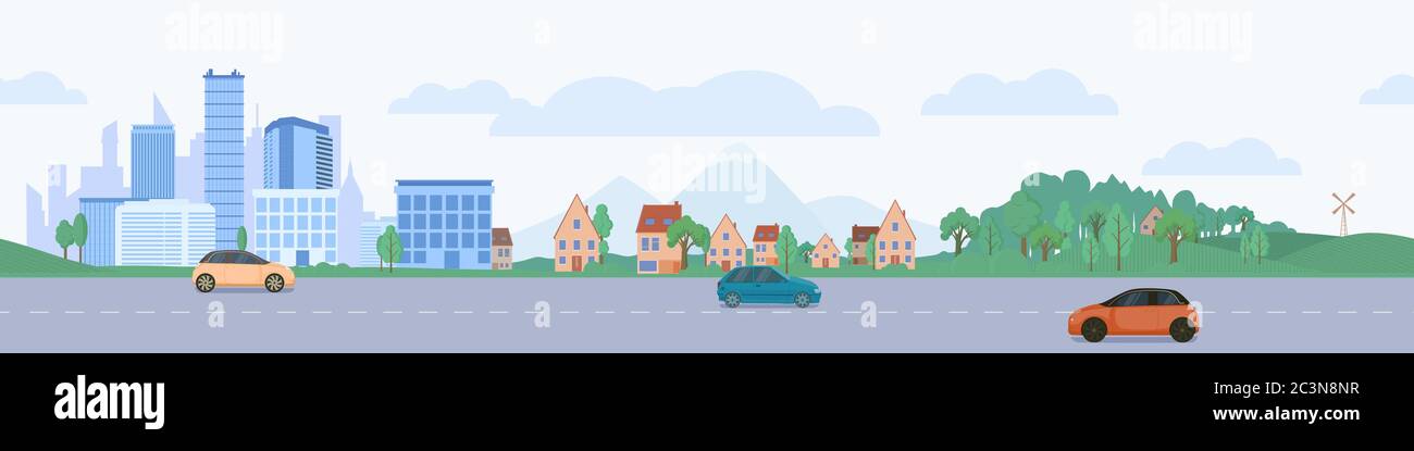 City horizontal road seamless. District highway with rare cars ...