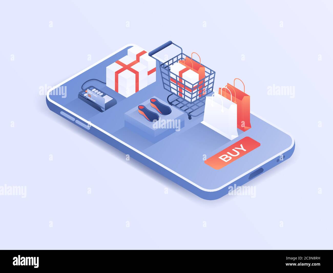 Online shopping order via smartphone and card. 3d isometric vector ...